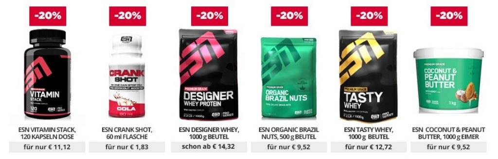 Nur noch Heute: 20% Gutscheincode auf ESN Produkte bei Fitmart! - Snipz.de